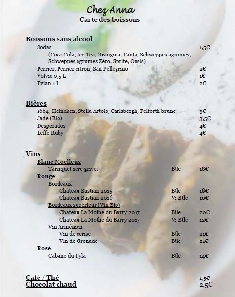 Chez Anna - Traiteur, restaurant et restauration rapide près de Bordeaux